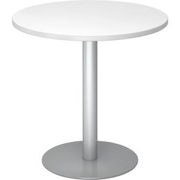 Besprechungstisch, Ø 800 mm, 755 mm hoch, Gestell silber, Platte weiß kaiserkraft