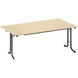Klapptisch, mit abgerundeten Kanten, Rundrohr-Gestell, Plattenform rechteckig, 1600 x 800 mm, Gestell schwarz, Platte Ahorn-Dekor kaiserkraft
