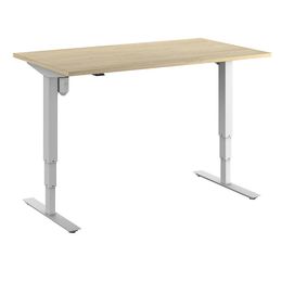 Schreibtisch Atlanta, elektrisch höhenverstellbar, gerade, BxT 1400 x 800 mm, Eiche/weiß kaiserkraft