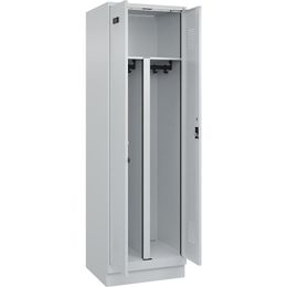 Schwarz-Weiß-Spind Evolo PLUS, 1 Abteil, Trennwand verkürzt, lichtgrau, B 600 mm, mit Bodensockel, Zylinderschloss kaiserkraft