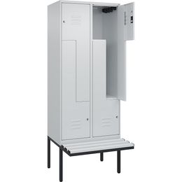 C+P Z-Spind Classic PLUS Sitzbank, 2 Abteile, lichtgrau, B 800 mm, Zylinderschloss, auskragend, Kunststoff
