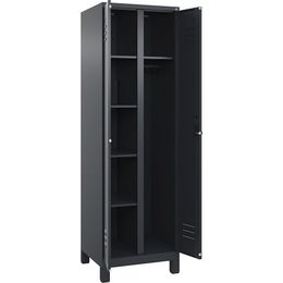 C+P Putzmittelspind Classic PLUS, 1 Abteil, Trennwand mittig, grau, B 600 mm, mit Füßen, Drehriegel