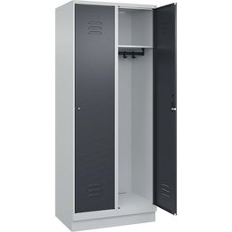 C+P Spind Classic PLUS, 2 Abteile, lichtgrau / grau, B 800 mm, mit Bodensockel, Zylinderschloss