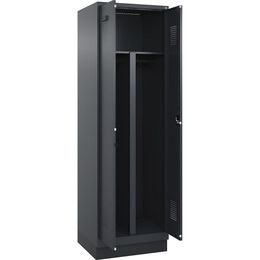 Schwarz-Weiß-Spind Evolo PLUS, 1 Abteil, Trennwand verkürzt, grau, B 600 mm, mit Bodensockel, Zylinderschloss kaiserkraft
