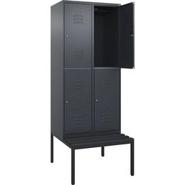 C+P Doppelstock-Spind Classic PLUS Sitzbank, 2 Abteile, grau, B 800 mm, Zylinderschloss, untergebaut, Kunststoff
