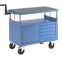 eurokraft pro Montagewagen, höhenverstellbar, 1 Schrank mit Fachboden, 4 Schubladen, lichtblau