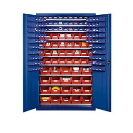 eurokraft pro Großraumschrank aus Stahlblech, mit 10 Fachböden, 165 Sichtlagerkästen, Korpus- und Türfarbe Enzianblau