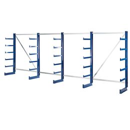 eurokraft pro Kragarmregal mit identischer Kragarm-Länge, Regallänge 5400 mm, einseitig, enzianblau