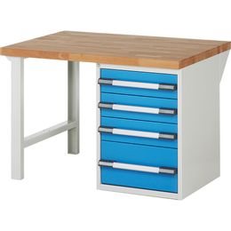eurokraft pro Werkbank, Baukastensystem Serie 7000, 4 Schubladen, BxT 1250 x 900 mm
