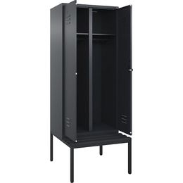 C+P Schwarz-Weiß-Spind Classic PLUS Sitzbank, 1 Abteil, grau, B 800 mm, Sicherheits-Drehriegel, untergebaut, Kunststoff
