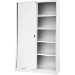 Bisley Schiebetürenschrank ECO, 4 Fachböden, 5 Ordnerhöhen, verkehrsweiß