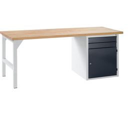 Werkbank, Baukastensystem, 2 Schubladen, 1 Tür, Breite 2000 mm, grau kaiserkraft