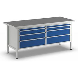 ANKE Werkbänke 2000 mm breit, Gestellbauweise, 8 Schubladen, Universalplatte, Höhe 890 mm