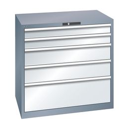 LISTA Schubladenschrank, 5 Schubladen, BxTxH 1023 x 725 x 1000 mm, grau metallic / lichtgrau