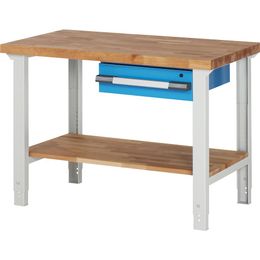 eurokraft pro Werkbank, Baukastensystem Serie 7000, 1 Schublade, 1 Ablageboden, BxT 1250 x 700 mm