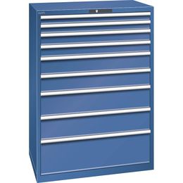 LISTA Schubladenschrank, Stahlblech, HxB 1450 x 1023 mm, 9 Schubladen, Tragkraft 200 kg, enzianblau
