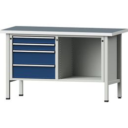 ANKE Werkbank, Gestellbauweise Serie V, 4 Schubladen, 1 Ablageboden, Universalplatte, Höhe 890 mm