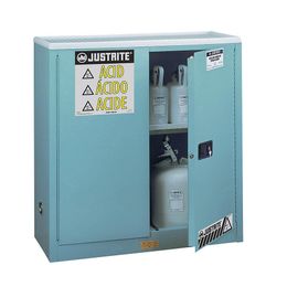 Justrite FM-Sicherheitsschrank, HxBxT 1118 x 1092 x 457 mm, manuelle Türen, für Säuren, Laugen, blau