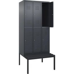 C+P Doppelstock-Spind Classic PLUS Sitzbank, 3 Abteile, grau, B 900 mm, Zylinderschloss, untergebaut, Kunststoff