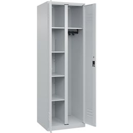 C+P Putzmittelspind Classic PLUS, 1 Abteil, Trennwand mittig, lichtgrau, B 600 mm, mit Bodengleitern, Zylinderschloss