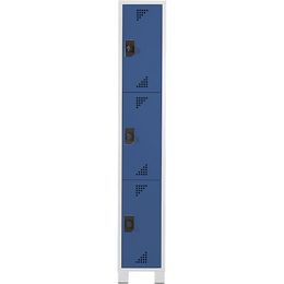 eurokraft pro 3er-Schließfachschrank Bremen, 1 Abteil, lichtgrau / brillantblau, Breite 400 mm, 3 Fächer
