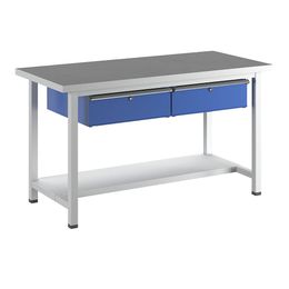 ANKE Werkbank, Gestellbauweise Serie V, 2 Schubladen, 1 Ablageboden, Breite 1500 mm, Universalplatte