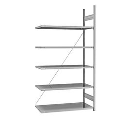 eurokraft pro Fachboden-Steckregal, verzinkt, einseitig, Regalhöhe 2350 mm, Fachbodenbreite 1215 mm, Anbauregal, Fachbodentiefe 650 mm