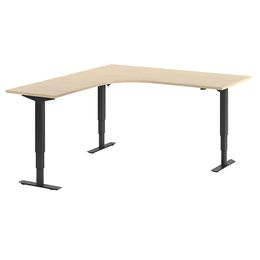 Schreibtisch Atlanta, elektrisch höhenverstellbar, L-Form, BxT 1800 x 2000 mm, Birke/schwarz, links kaiserkraft