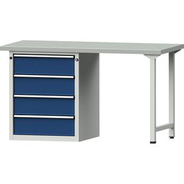 ANKE Werkbank, Gestellbauweise Serie V, 4 Schubladen, Stahlblechbelagplatte