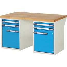 eurokraft pro Werkbank, Baukastensystem Serie 7000, 4 Schubladen, 2 Türen, BxT 1500 x 900 mm
