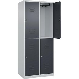 C+P Doppelstock-Spind Classic PLUS, 2 Abteile, lichtgrau / grau, HxB 1850 x 800 mm, mit Bodengleitern, Zylinderschloss
