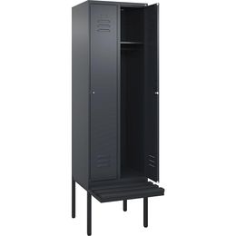 C+P Spind Classic PLUS Sitzbank, 2 Abteile, grau, B 600 mm, Zylinderschloss, auskragend, Kunststoff