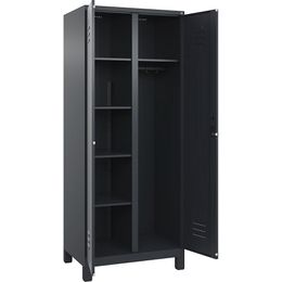 C+P Putzmittelspind Classic PLUS, 1 Abteil, Trennwand mittig, grau, B 800 mm, mit Füßen, Drehriegel
