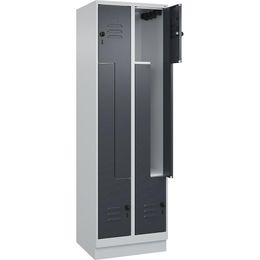 C+P Z-Spind Classic PLUS, 2 Abteile, lichtgrau / grau, B 600 mm, mit Bodensockel, Drehriegel