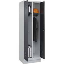 C+P Schwarz-Weiß-Spind Classic PLUS, 1 Abteil, lichtgrau / grau, HxB 1950 x 600 mm, mit Bodensockel, Drehriegel