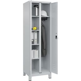 C+P Putzmittelspind Classic PLUS, 1 Abteil, Trennwand mittig, lichtgrau, B 600 mm, mit Füßen, Drehriegel