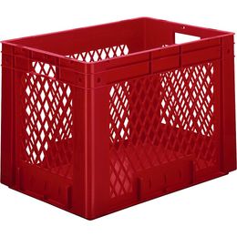 Schwerlast-Euro-Behälter, Polypropylen, Volumen 80 l, LxBxH 600 x 400 x 420 mm, Wände durchbrochen, Boden geschlossen, rot, VE 2 Stk kaiserkraft