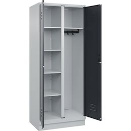 C+P Putzmittelspind Classic PLUS, 1 Abteil, Trennwand mittig, lichtgrau / grau, B 800 mm, mit Bodensockel, Zylinderschloss