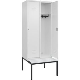 C+P Spind Classic PLUS Sitzbank, 2 Abteile, verkehrsweiß, B 800 mm, Zylinderschloss, untergebaut, Kunststoff