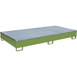 eurokraft pro Regal-Bodenwanne mit PE-Einsatz, mit Rost, 540 l, LxBxH 2665 x 1315 x 305 mm, grün