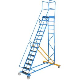 eurokraft pro Mobile Podestleiter, Riefengummi-Stufeneinlage, 15 Stufen