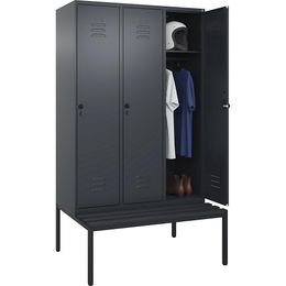 C+P Spind Classic PLUS Sitzbank, 3 Abteile, grau, B 1200 mm, Sicherheits-Drehriegel, untergebaut, Kunststoff