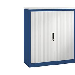 C+P Rollladenschrank mit Horizontal-Jalousie, HxBxT 1345 x 1200 x 420 mm, 3 Fachböden, 3,5 Ordnerhöhen, enzianblau / lichtgrau