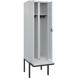 C+P Schwarz-Weiß-Spind Classic PLUS Sitzbank, 1 Abteil, lichtgrau, B 600 mm, Sicherheits-Drehriegel, auskragend, Kunststoff
