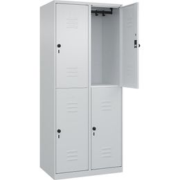 C+P Doppelstock-Spind Classic PLUS, 2 Abteile, lichtgrau, HxB 1850 x 800 mm, mit Bodengleitern, Drehriegel