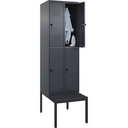 C+P Doppelstock-Spind Classic PLUS Sitzbank, 2 Abteile, grau, B 600 mm, Sicherheits-Drehriegel, untergebaut, Kunststoff