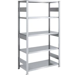 hofe Schwerlast-Steckregal, verzinkt, beidseitig, Regalhöhe 2000 mm, 5 Böden, Grundregal, BxT 1000 x 600 mm