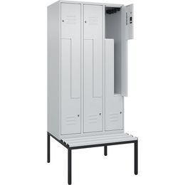 C+P Z-Spind Classic PLUS Sitzbank, 3 Abteile, lichtgrau, B 900 mm, Zylinderschloss, untergebaut, Kunststoff