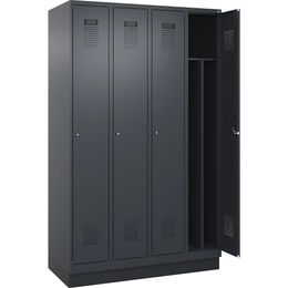 Schwarz-Weiß-Spind Evolo PLUS, schmal, 4 Abteile, Trennwand verkürzt, grau, B 1200 mm, mit Bodensockel, Zylinderschloss kaiserkraft