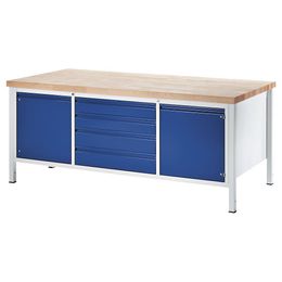 Rau Werkbank, Gestellbauweise, 4 Schubladen Größe XL, 2 Türen, Tiefe 900 mm, Breite 2000 mm